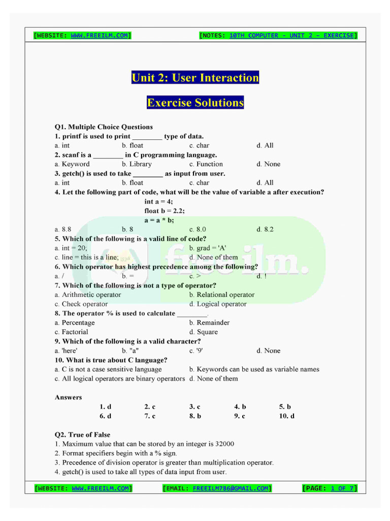 10th Comp CH 2 Exercise | PDF