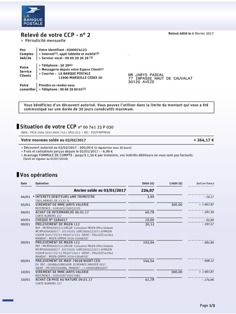 Relevé de compte CCP n° 2 | PDF | Banques | Investisseur institutionnel
