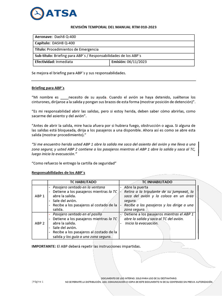 RTM - 010 - 2023 - Briefing para ABP | PDF | Aviación | Aeronave