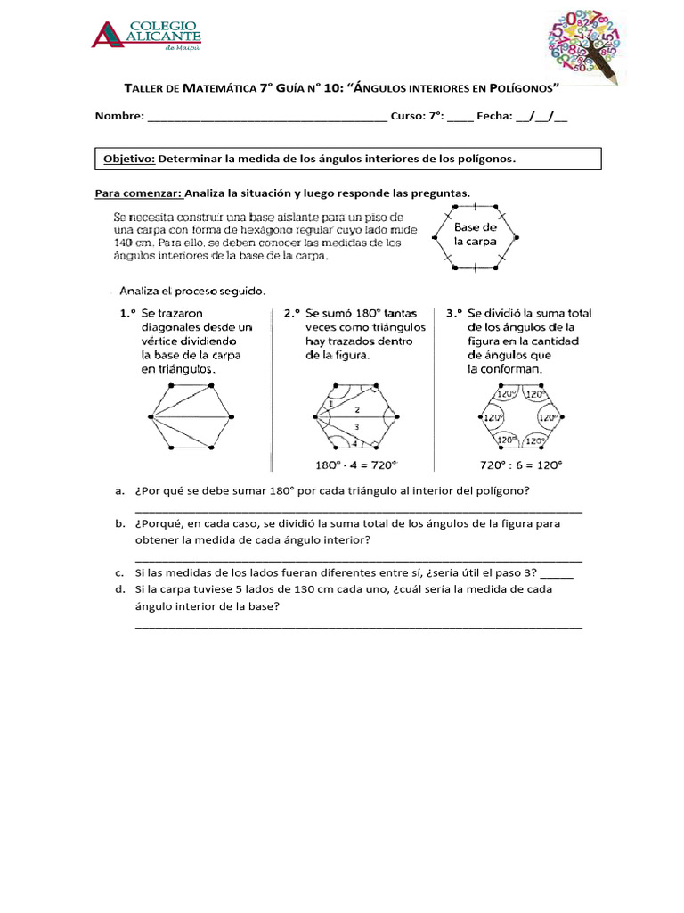 Guía N°10 - Ángulos Interiores en Polígonos | PDF | Ángulo | Formas ...