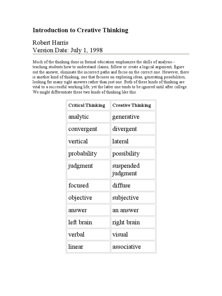 Introduction To Creative Thinking | PDF | Creativity | Thought