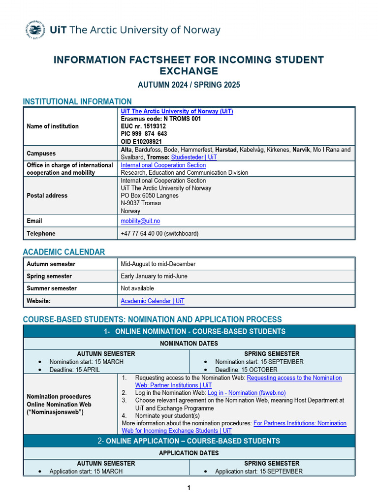 UiT Exchange Student Application Guide | PDF | Cost Of Living | Insurance