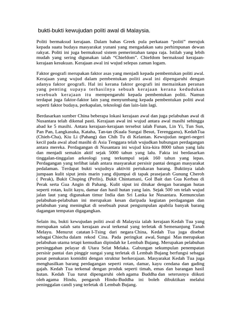 Bukti Kewujudan Politi Awal Di Malaysia | PDF