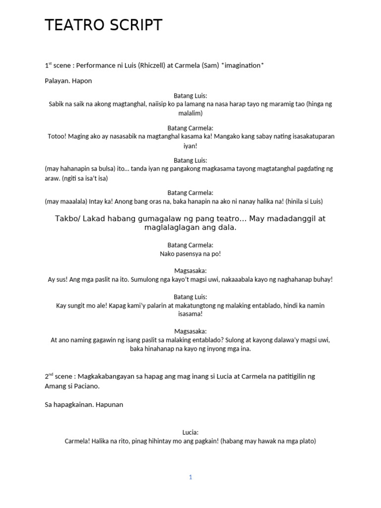 Teatro Script: 1 Scene: Performance Ni Luis (Rhiczell) at Carmela (Sam ...