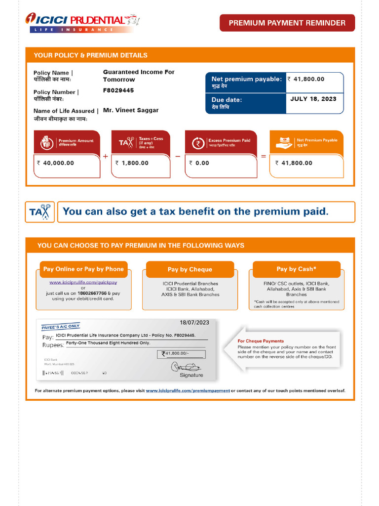 Premium Notice F8029445 | PDF | Insurance | Life Insurance