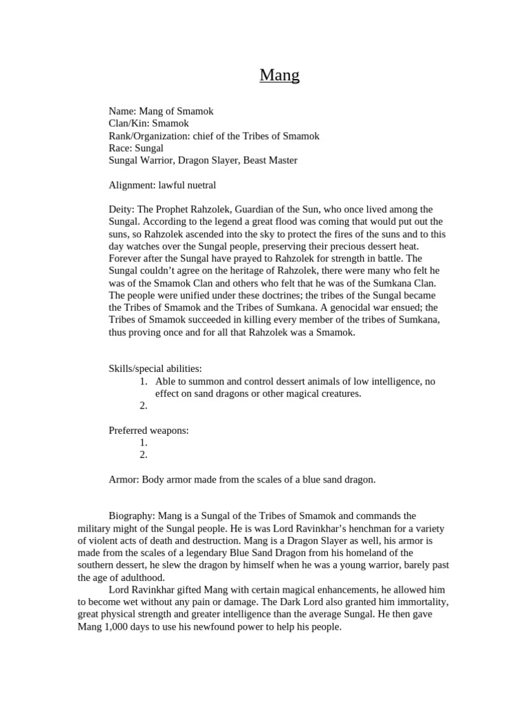 Mang; Biography | PDF | Elf (Dungeons & Dragons) | Dragon