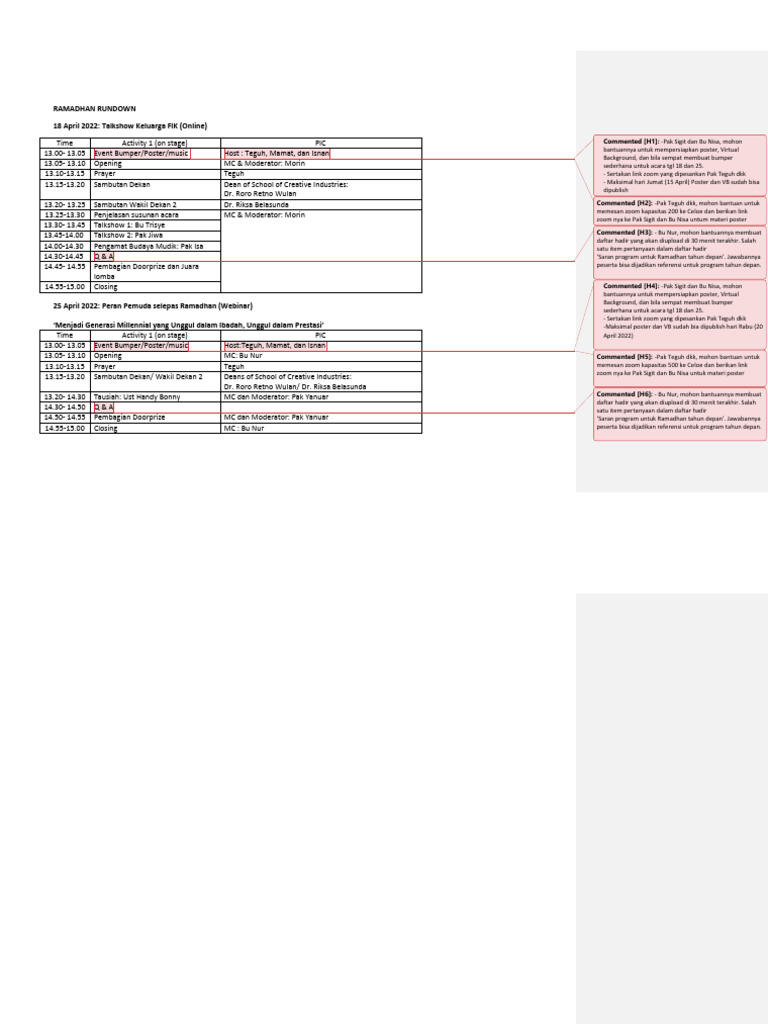 RUNDOWN (Ramadhan Program) 2 | PDF