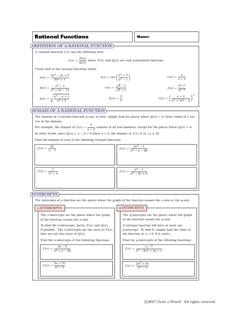 Rational Functions Notes | PDF | Asymptote | Zero Of A Function