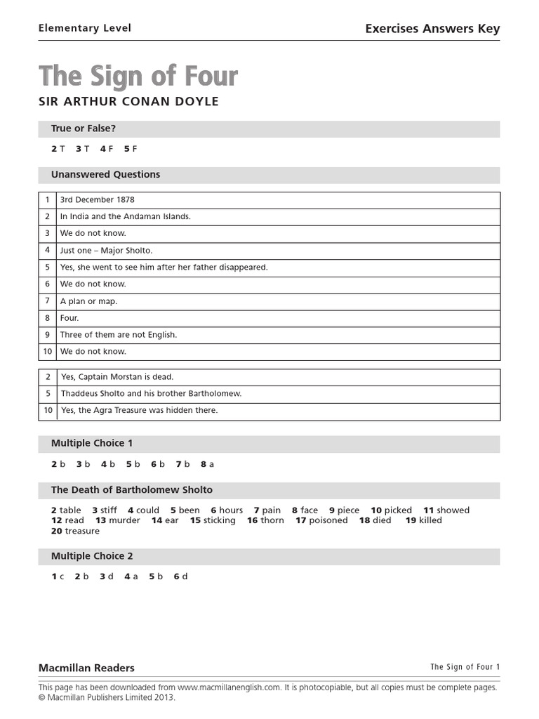 The Sign of Four: Exercise Answers | PDF | The Sign Of The Four ...