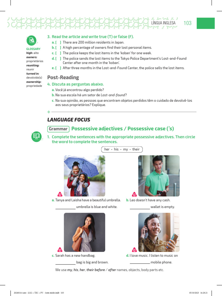 Language Focus - Possessive Adjectives | PDF | Morphology | Linguistic ...