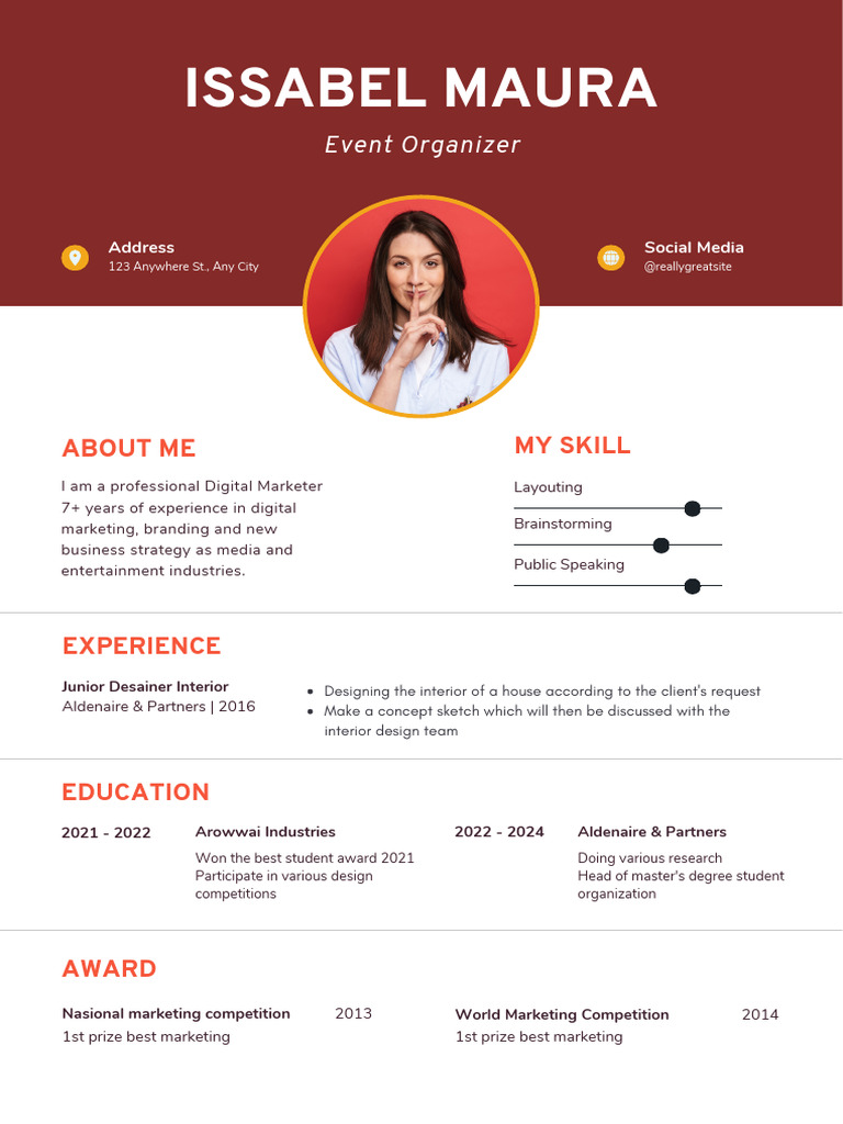 Red Maroon Modern Event Organizer Resume Curriculum Vitae - 20241102 ...
