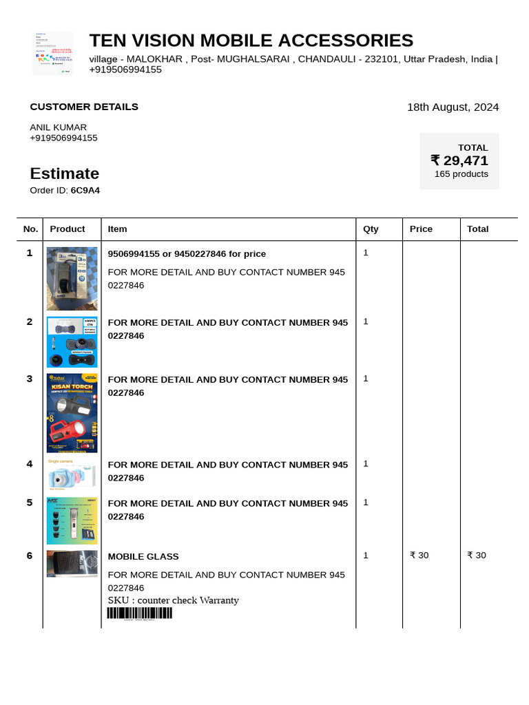 Ten Vision Mobile Accessories: Estimate | PDF | Electronics