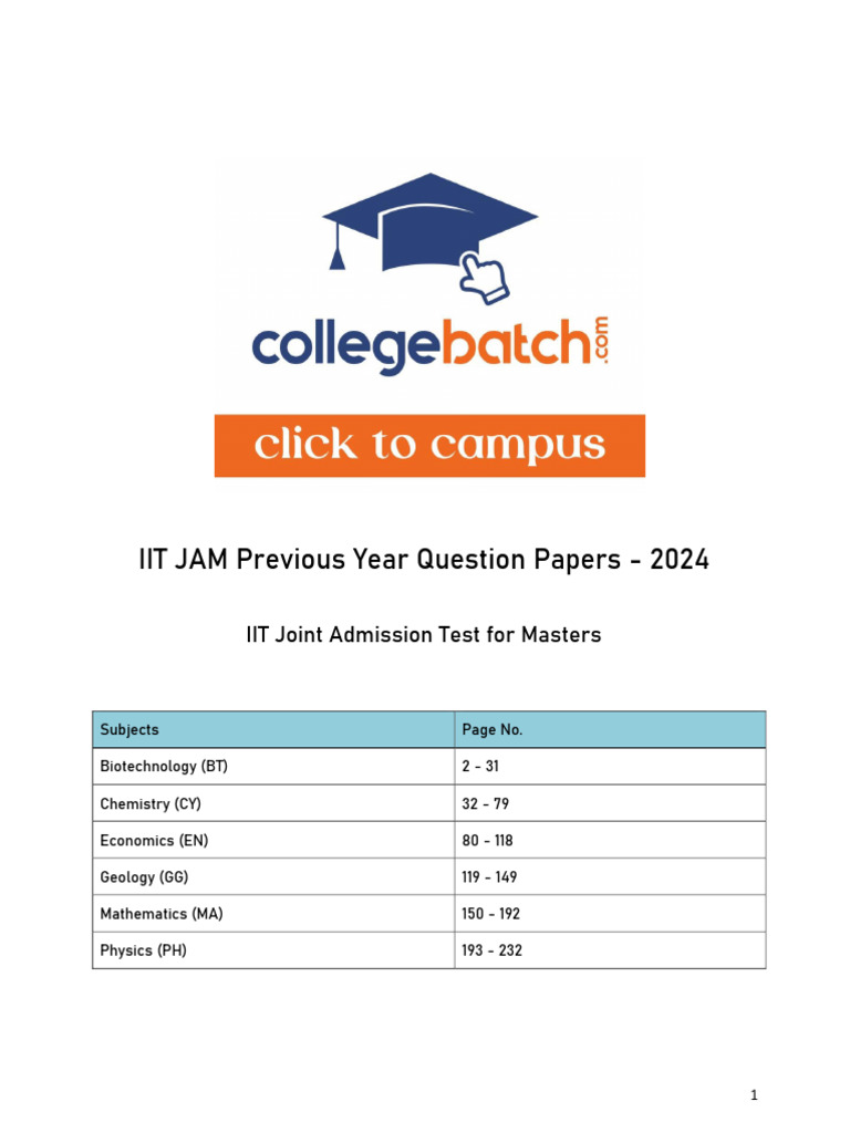 IIT JAM 2024 Biotechnology Question Paper | PDF | Photoelectric Effect ...