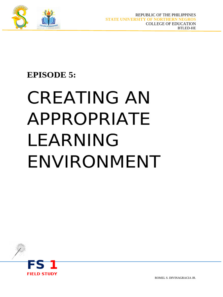 Creating An Appropriate Learning Environment: Episode 5 | PDF | Learning | Classroom Management
