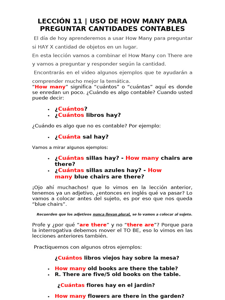 Lección 11 - How Many | PDF | Artes del Lenguaje y Comunicación