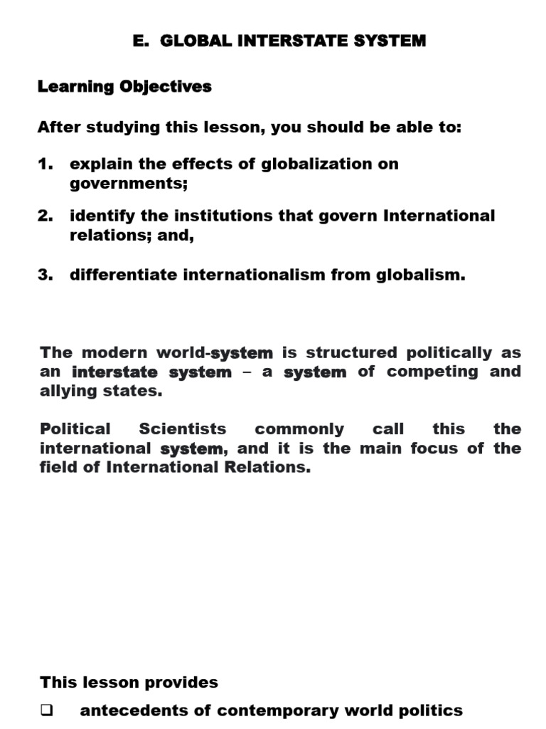 M 5 Global Interstate System | PDF | International Relations | Global ...