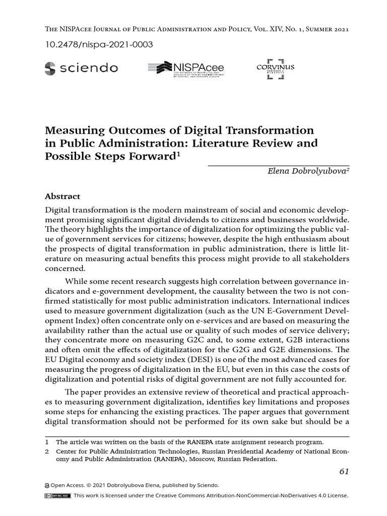 Ok-Measuring Outcomes of Digital Transformation in Public Administration Literature Review and ...