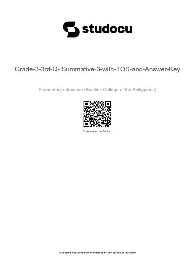 Grade 3 3rd q Summative 3 With Tos and Answer Key | PDF