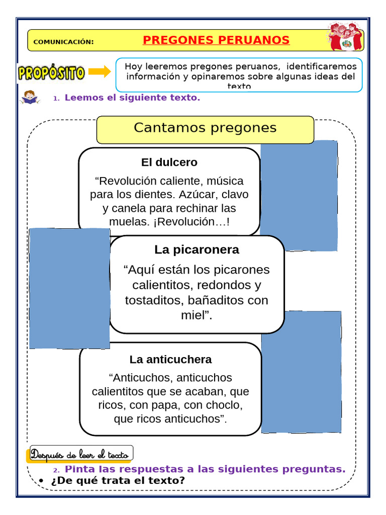 u4 s3 Ficha d1 Com Pregones Peruanos | PDF | Cocina occidental | Cocina