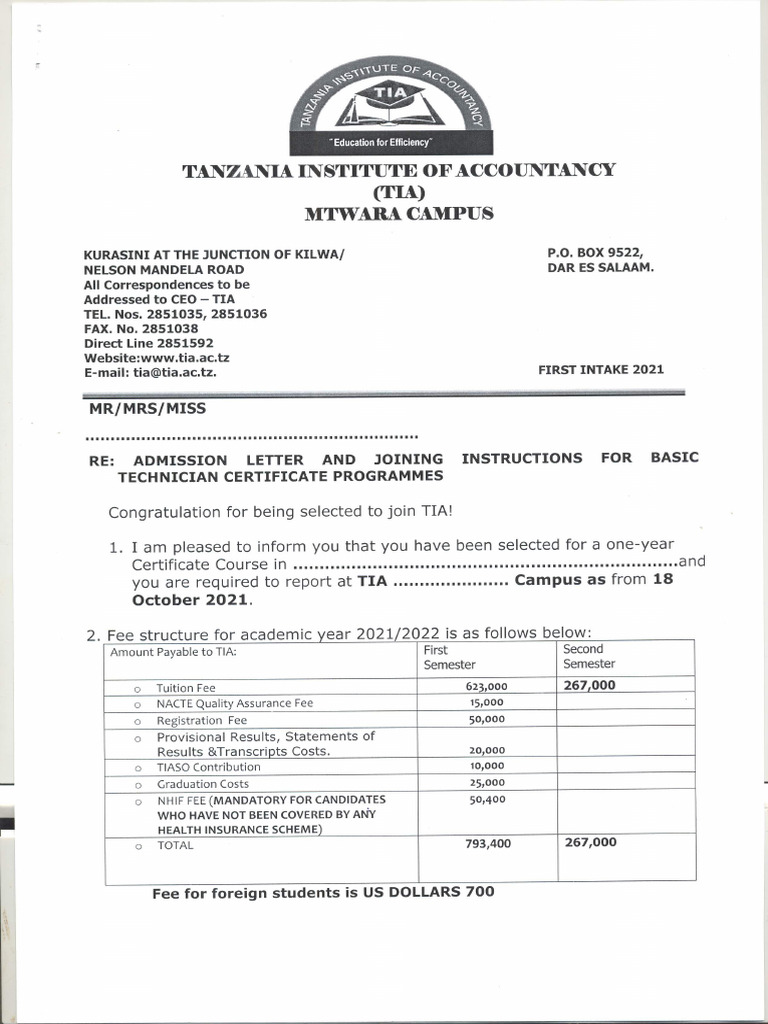 Joining Instructions Mtwara Campus0001 | PDF