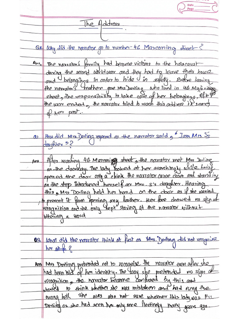 The Address Class 11 | PDF