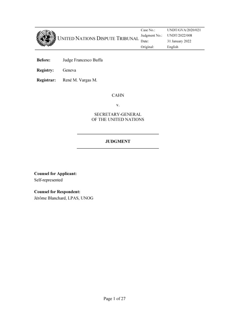 UNDT Judgment on Harassment Complaint | PDF | Risk | Duty Of Care