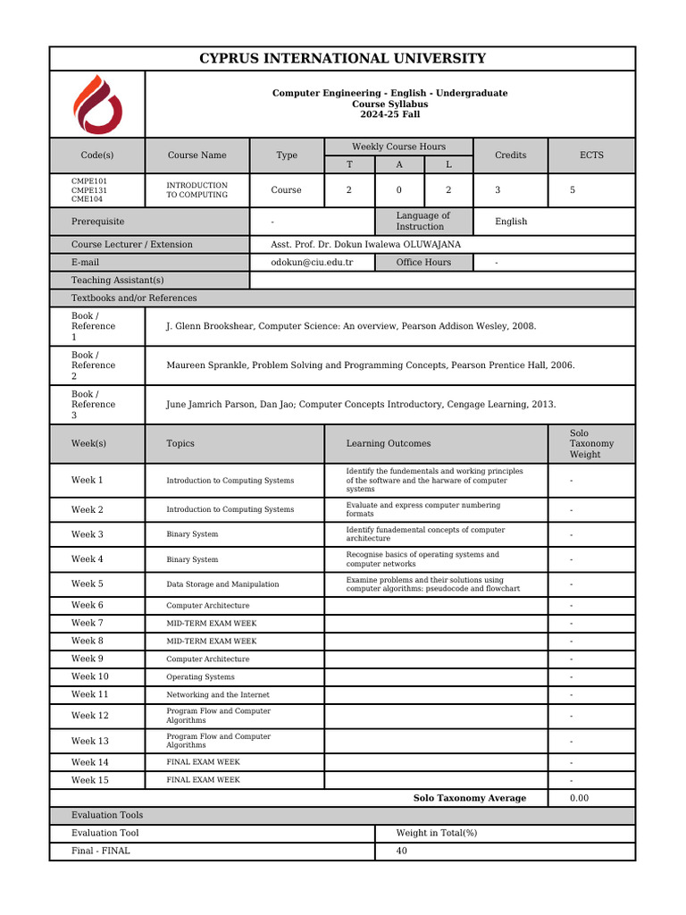 Cmpe101 GR Online (132618) Syllabus | PDF | Engineering | Knowledge
