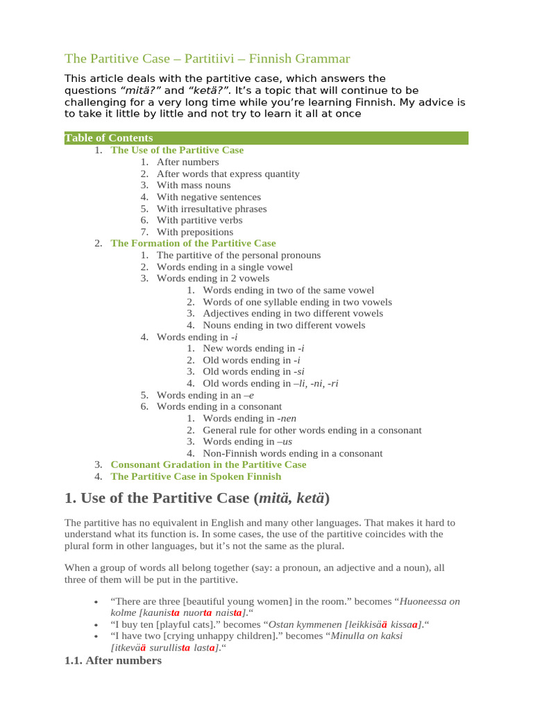 The Partitive Case | PDF | Language Mechanics | Linguistic Typology