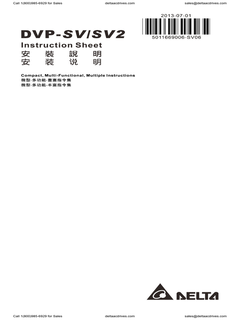 Delta DVP SV SV2 Multilanguage Instruction Sheet | PDF | Programmable ...