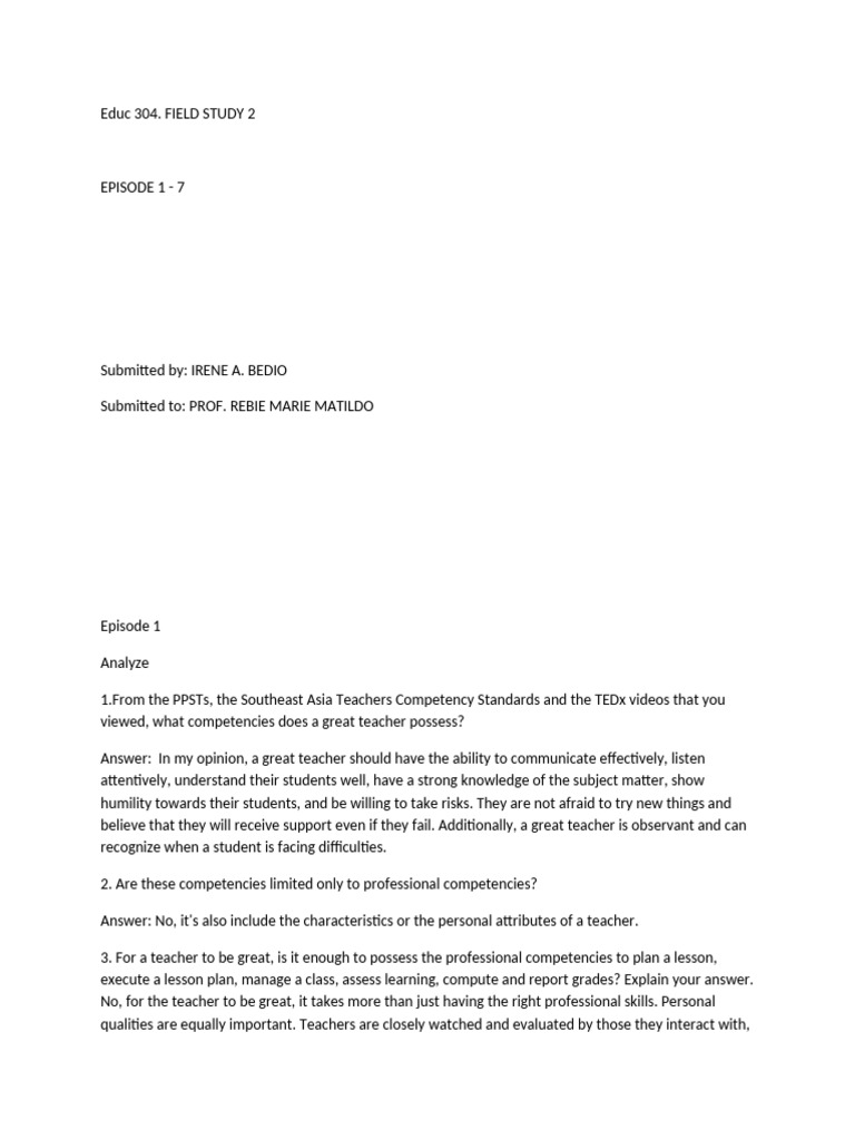 Educ 304. FIELD-WPS Office | PDF | Teachers | Learning