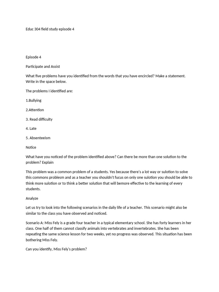 Educ 304 Field Study Episode 4 | PDF | Reading Comprehension | Learning