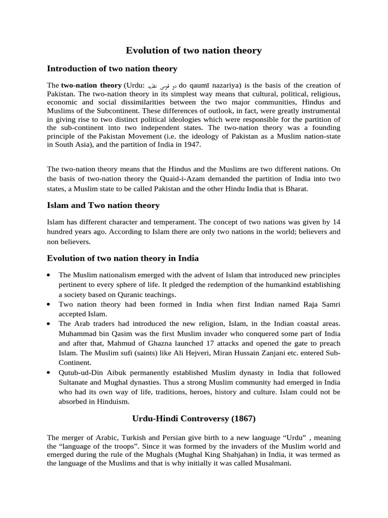Evolution of Two Nation Theory | PDF | Two Nation Theory | Pakistan
