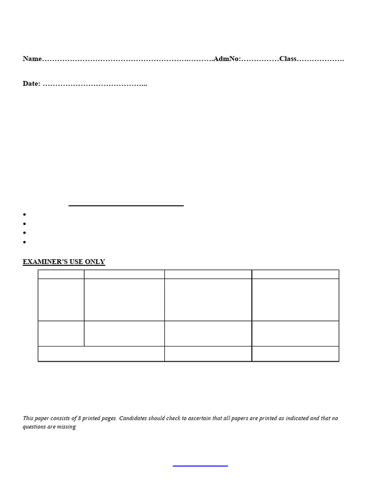 F3 Biology PP2 End Term 2 2023 Exam Questions | PDF | Cell (Biology ...