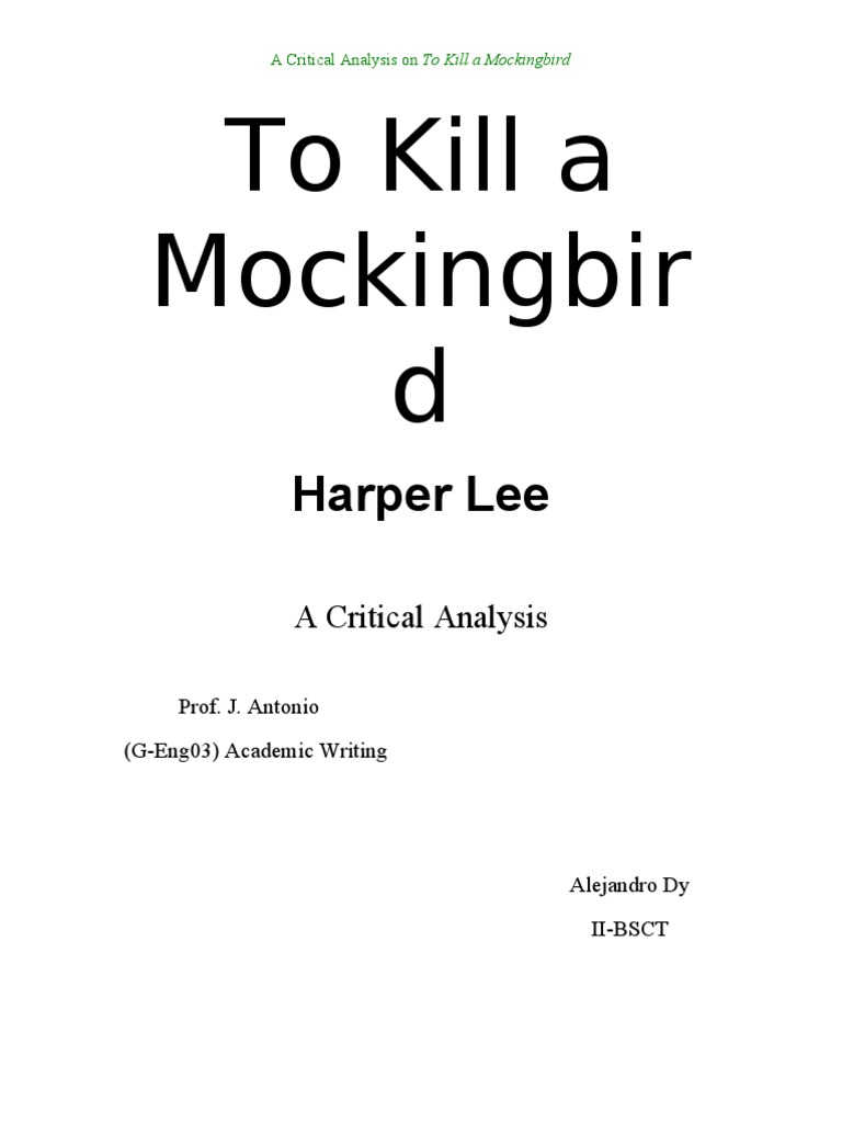 Critical Analysis of To Kill a Mockingbird | PDF | To Kill A ...