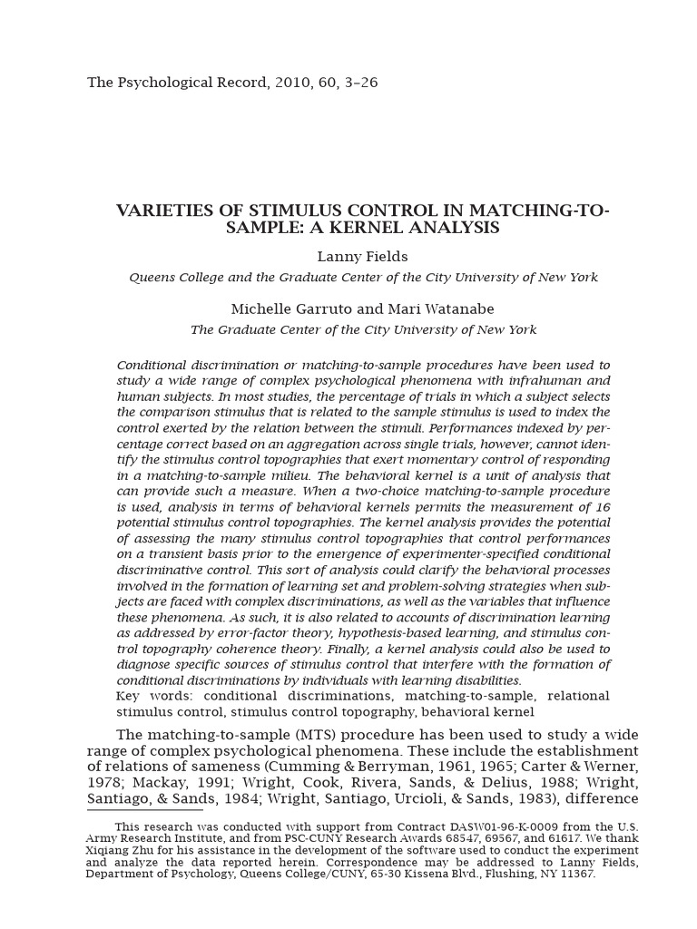 Kernel Analysis in Matching-to-Sample | PDF | Accuracy And Precision ...