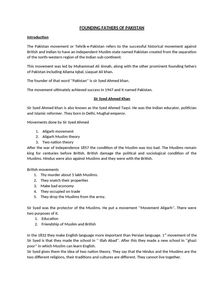 Founding Fathers of Pakistan | PDF | Muhammad Ali Jinnah | Two Nation ...