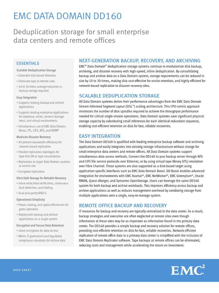 EMC Data Domain DD160 Data Sheet | PDF | Backup | Information ...