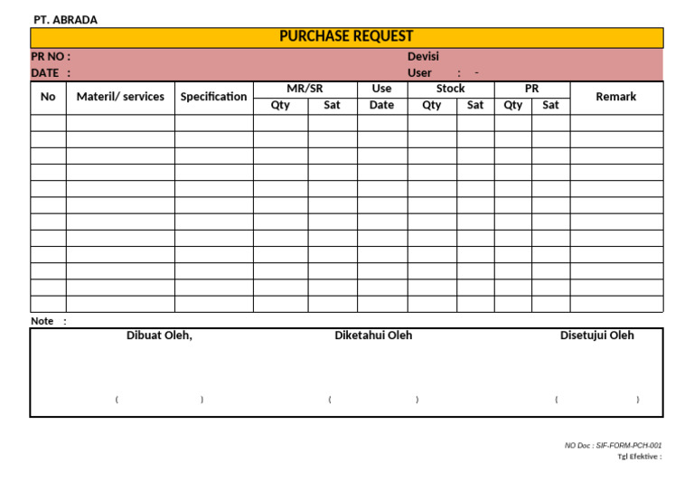 Contoh Form-Pch-001 PR | PDF