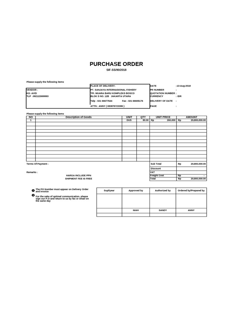 CONTOH FORM-PCH-003 PO | PDF | Business Documents