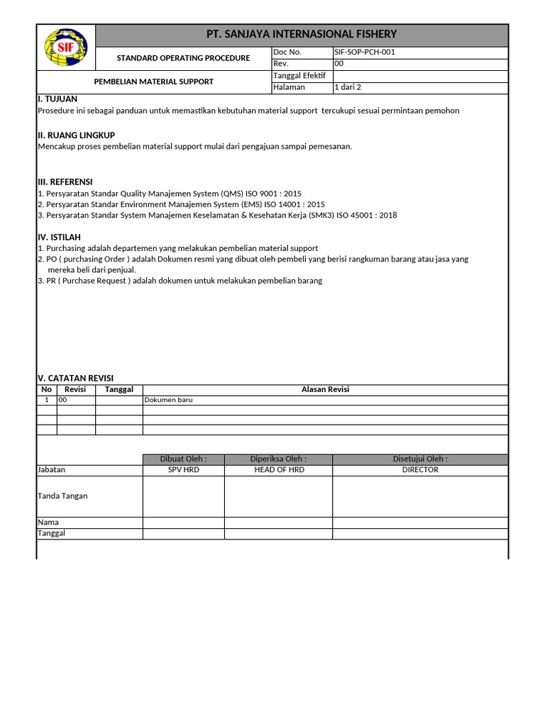 CONTOH SOP-PCH-001 SOP Pembelian | PDF