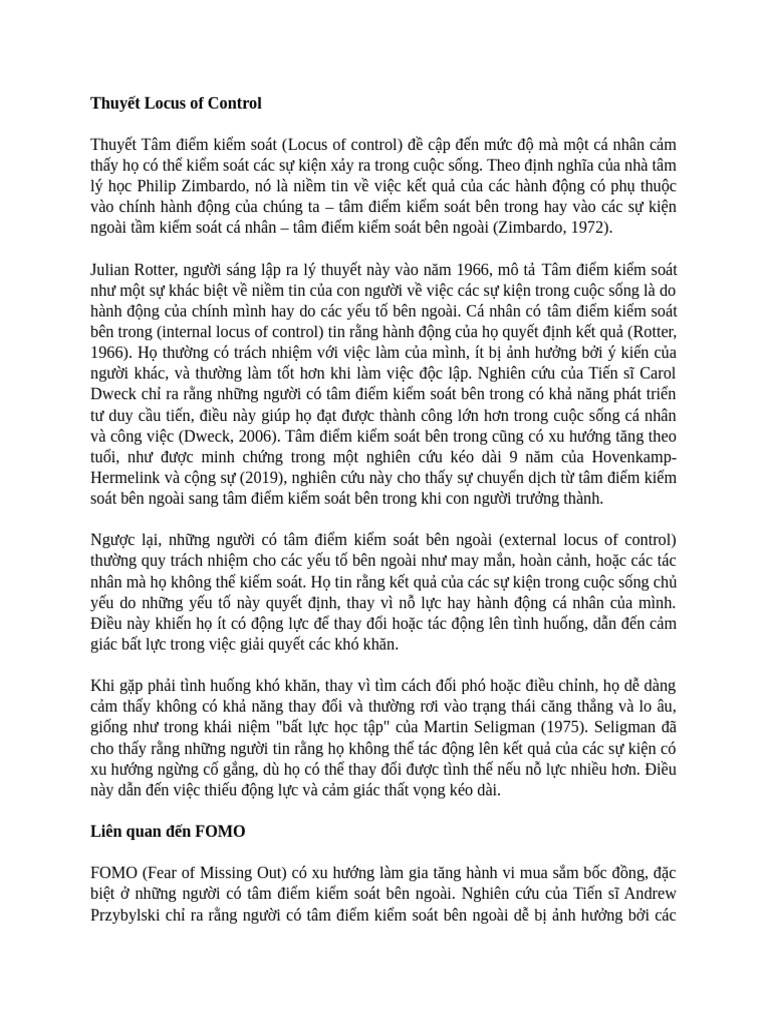 Thuyết Locus of Control | PDF