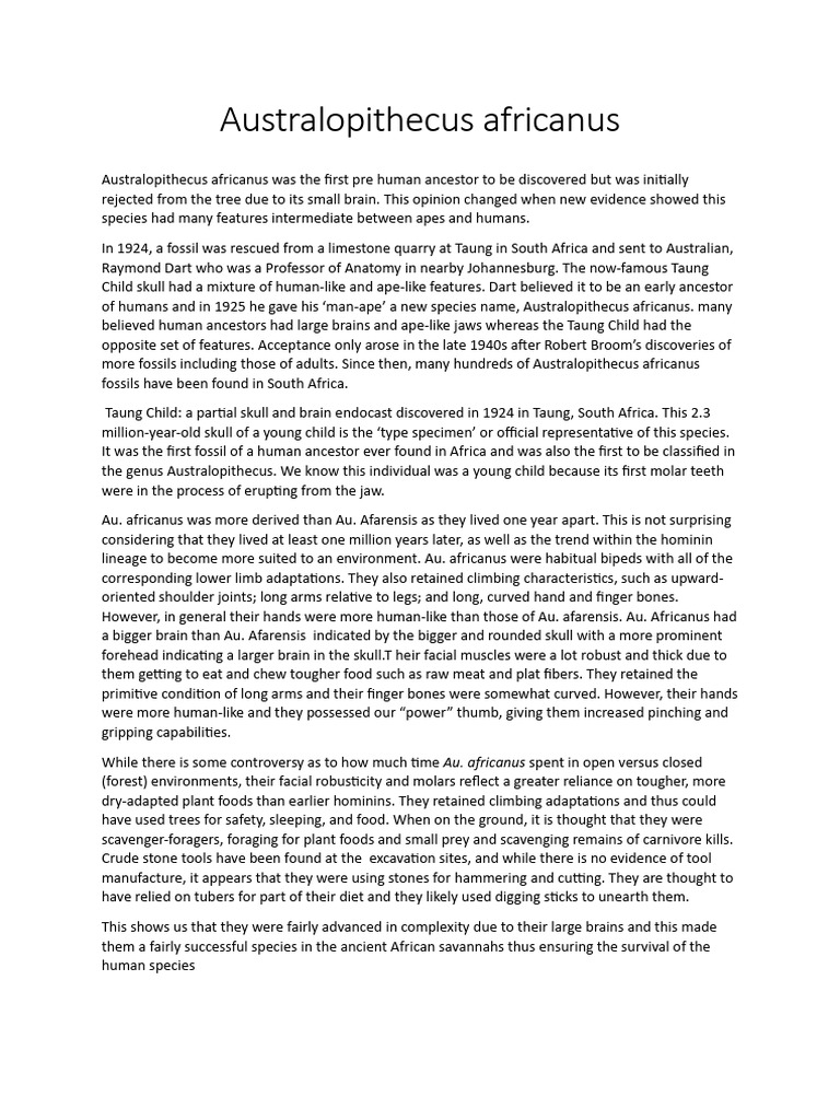 Australopithecus Africanus | PDF | Paleoanthropology
