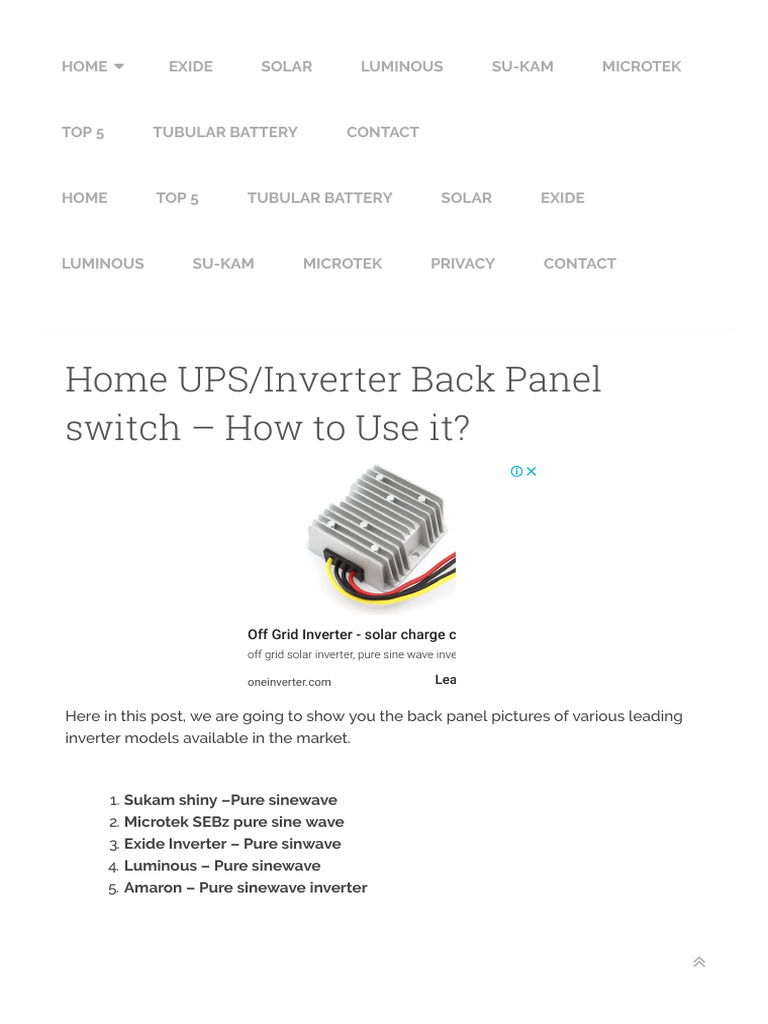 Home UPS - Inverter Back Panel Switch - How To Use It | PDF | Power ...