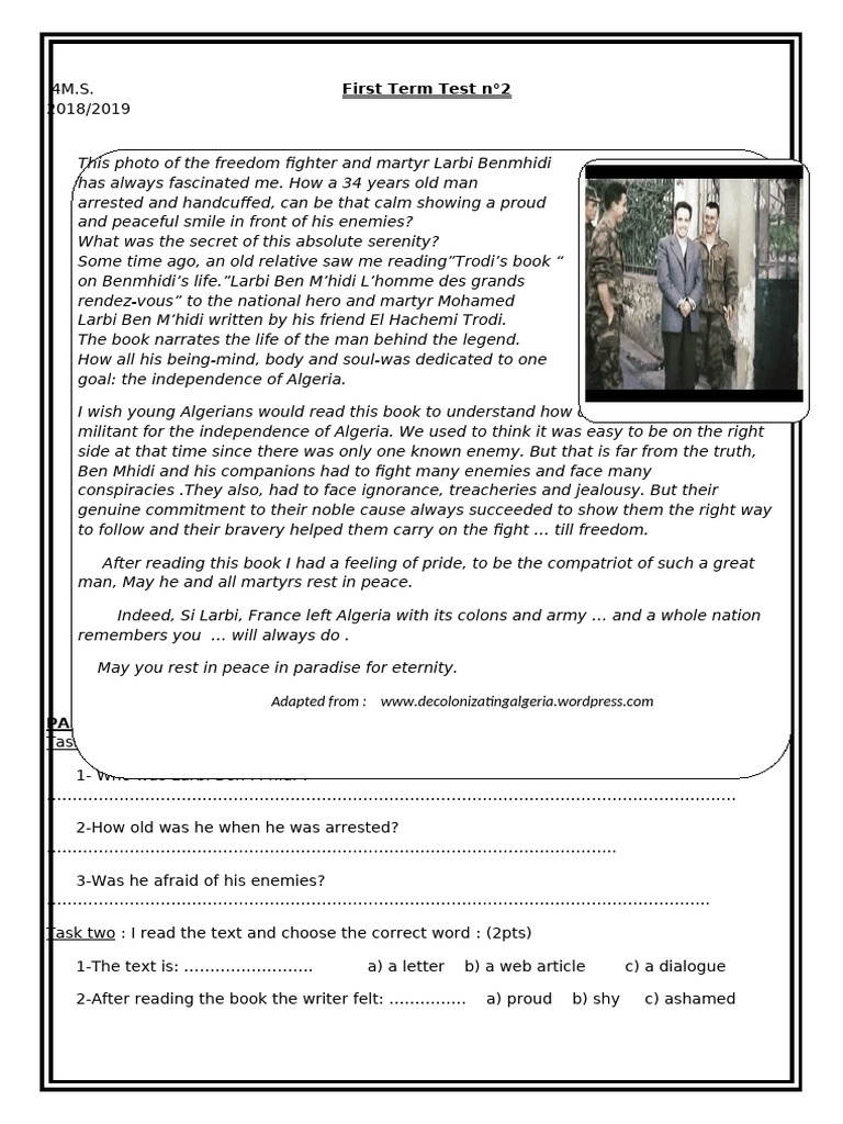 4am 1st Term Exam النموذج 39 | PDF