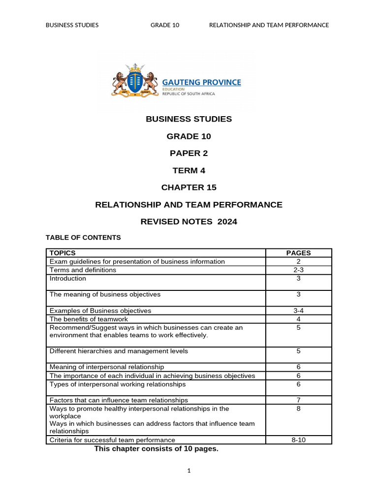 GRADE 10 CHAPTER 15 Relationship and Team Management | PDF | Prejudices ...