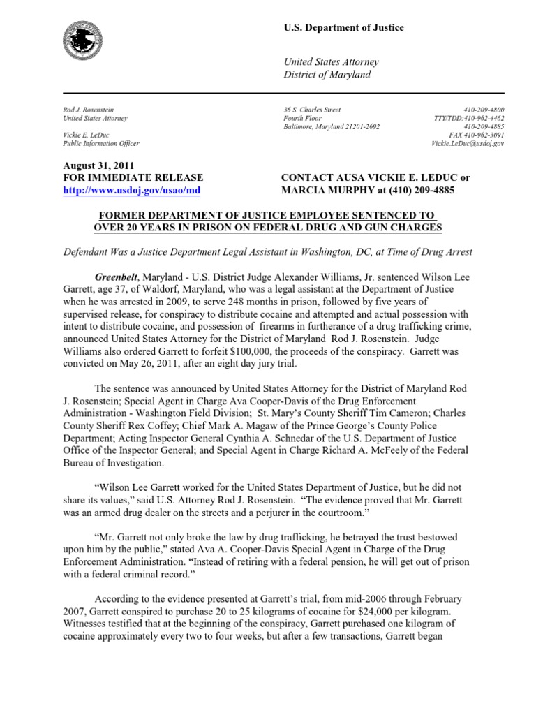 DOJ Employee Sentenced To Over 20 Yrs On Federal Drug and Gun Charges ...