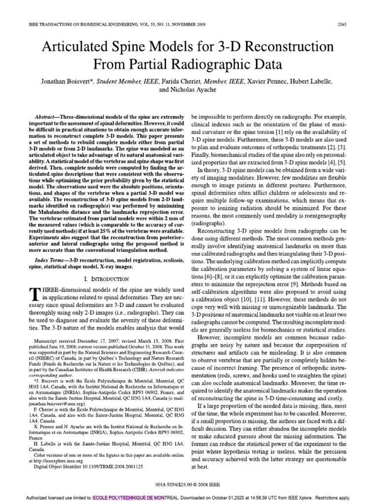 Articulated Spine Models For 3D Reconstruction From Partial Radiographic Data | PDF