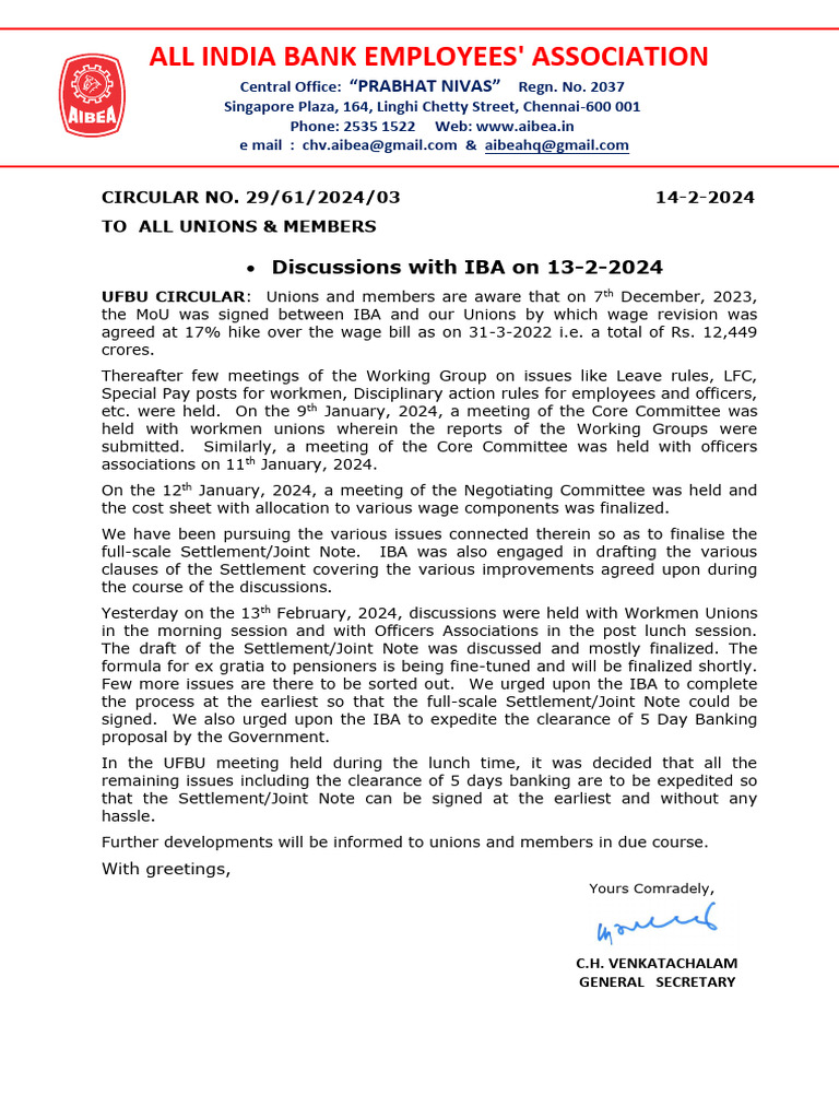 AIBEA CIR 61.03 | PDF | Labor Relations | Government