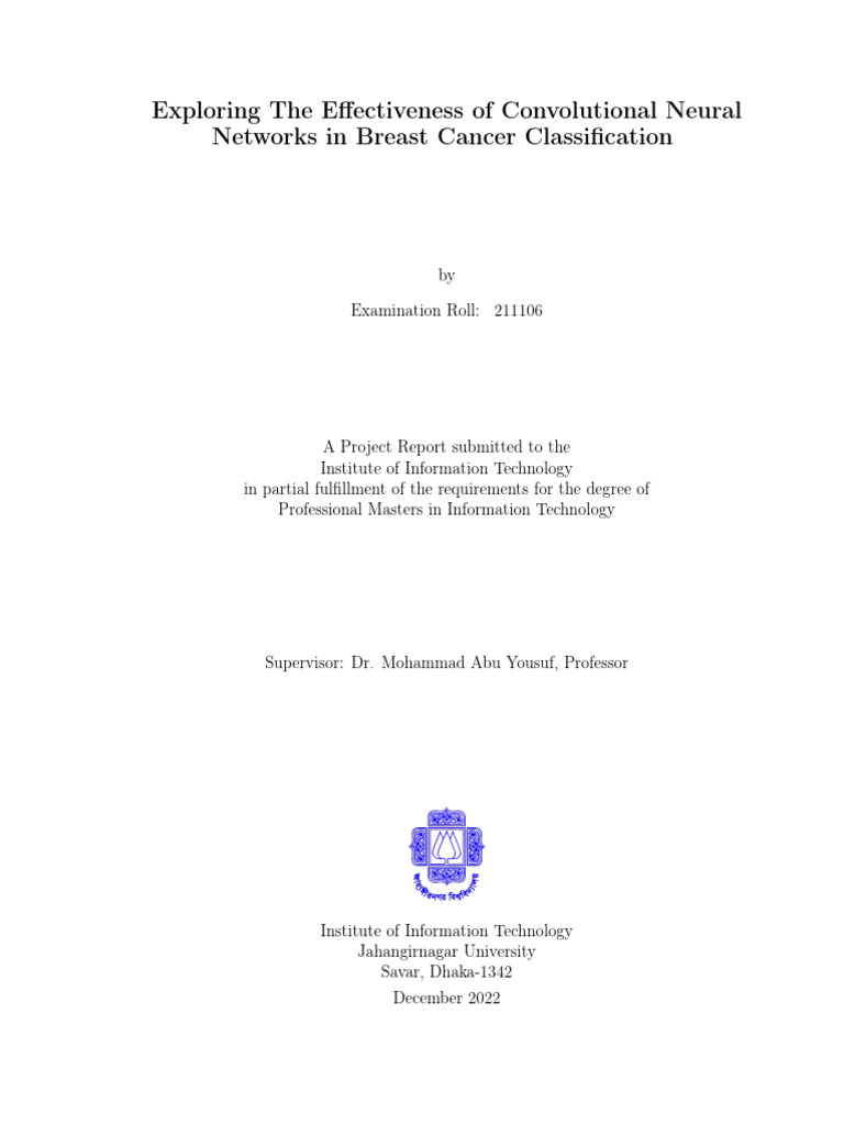 Exploring The Effectiveness Of Convolutional Neural Networks In Breast Cancer Classification