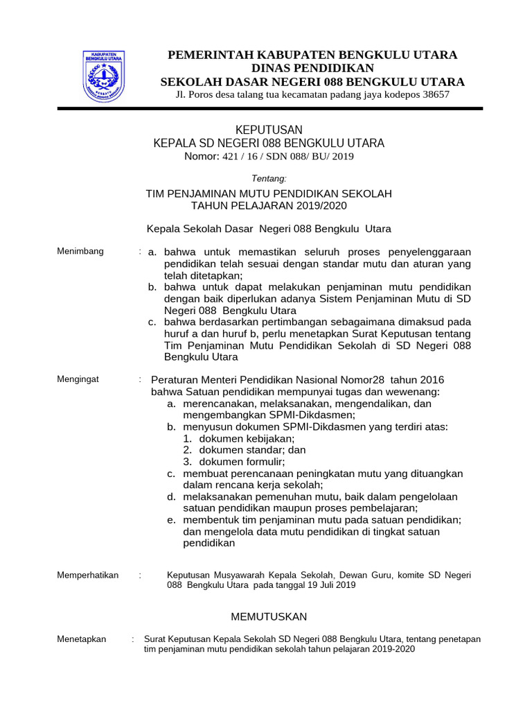 CONTOH SK TIM PMP | PDF